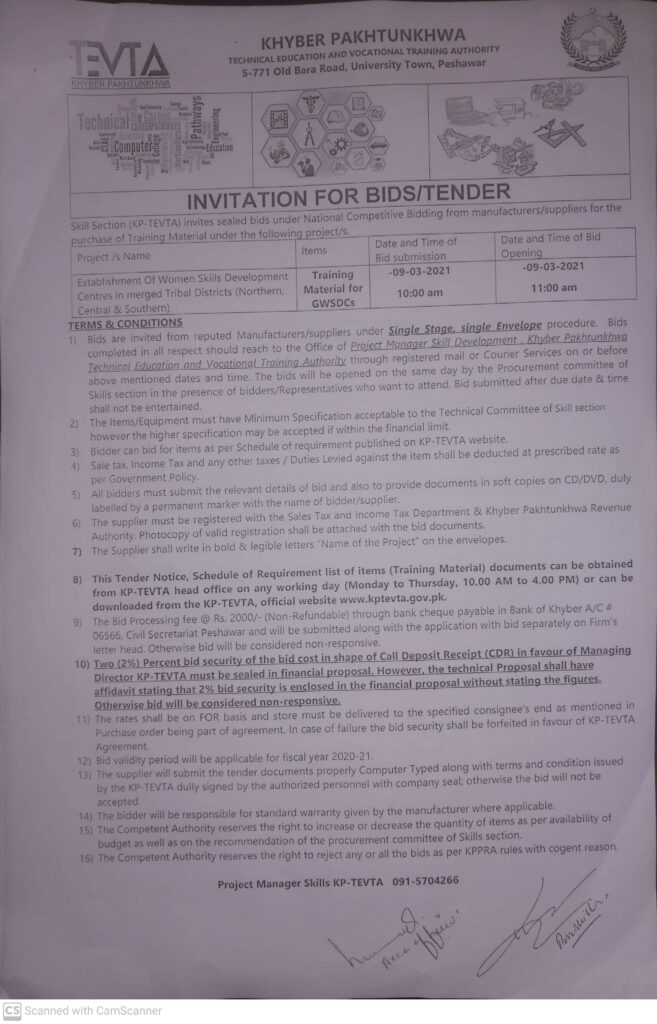 Tender for purchase of Training material Government of Women Skill Development Centers in ...