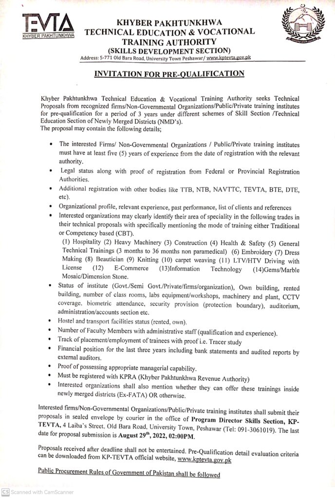 Invitation for Pre-Qualification for Training of Merged Areas Youth ...